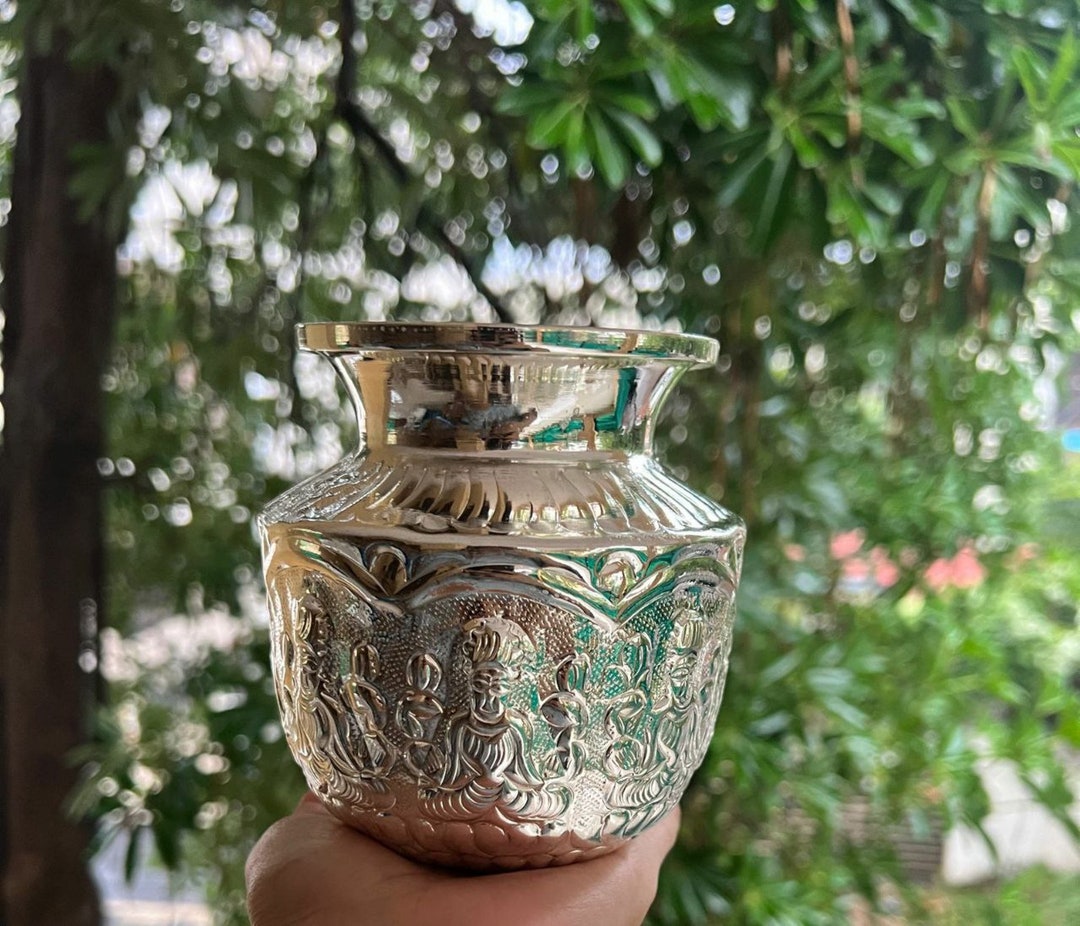 German Silver Laxmi Kalash Lota, Silver Mini Pot, Kalash for Puja ...