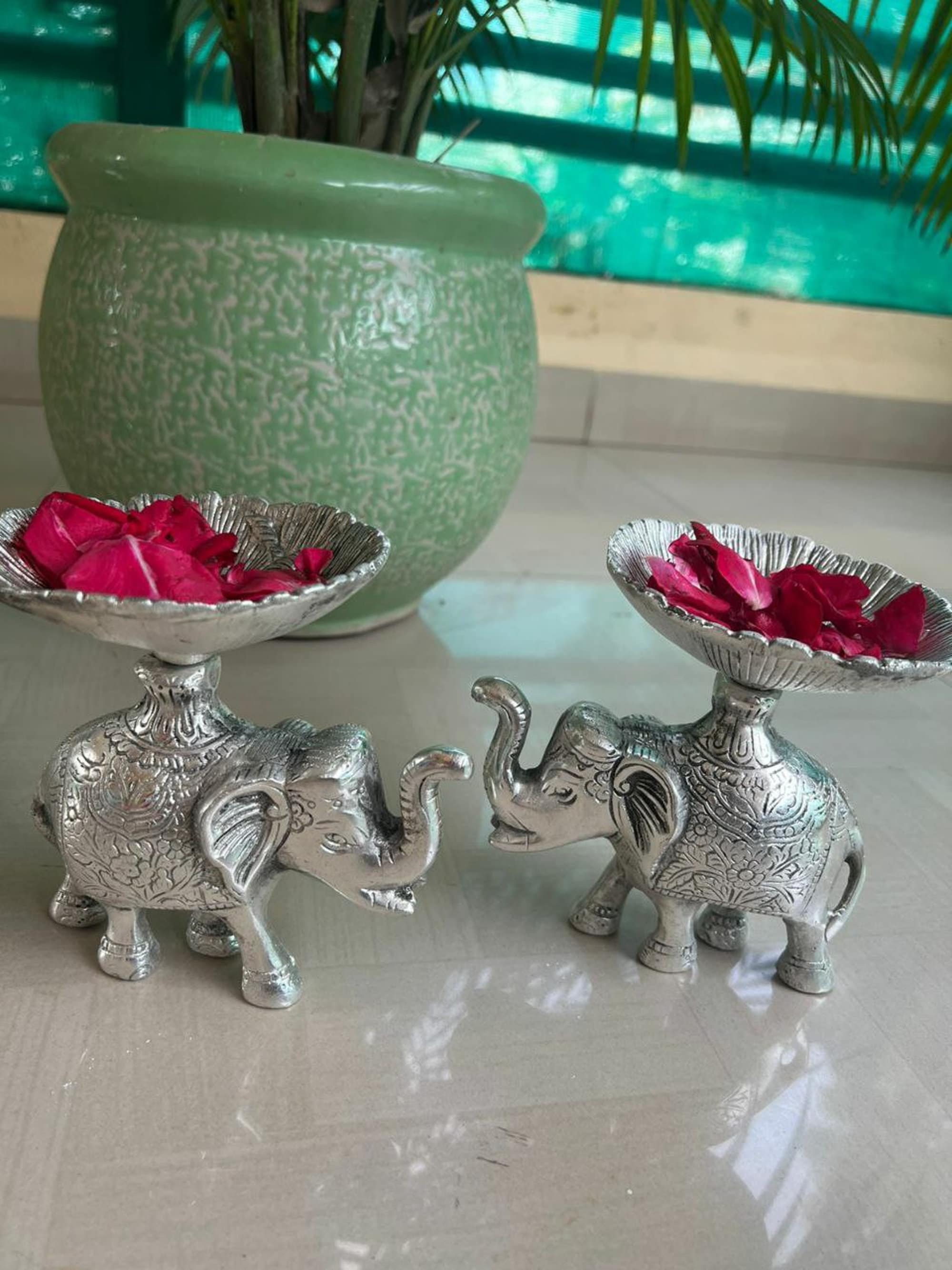 German Silver Elephant Platter, Set of 2 Pieces for Centre Table ...