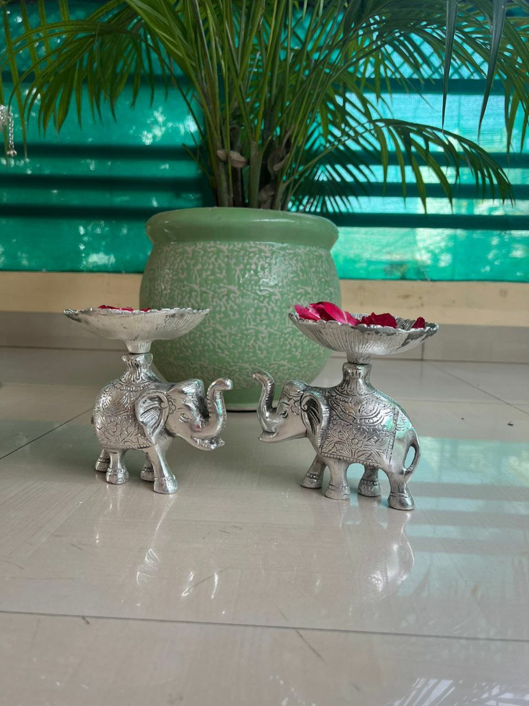 German Silver Elephant Platter, Set of 2 Pieces for Centre Table ...