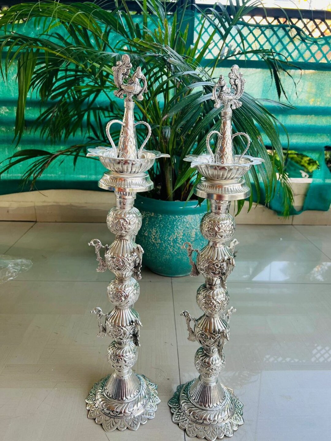 23 Inches Samai, German Silver Hand Engraved Set of 2 Peacock Samai ...