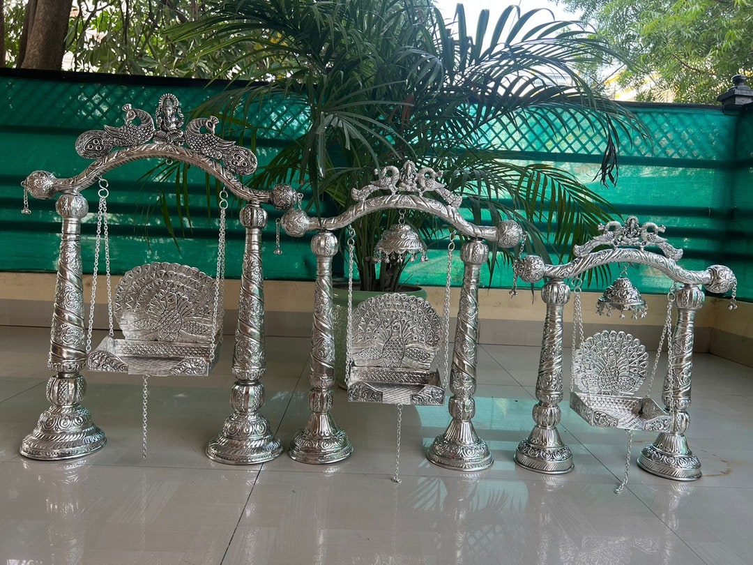 German Silver Hand Engraved Swing for Hindu Diety, Antique Oxidized ...