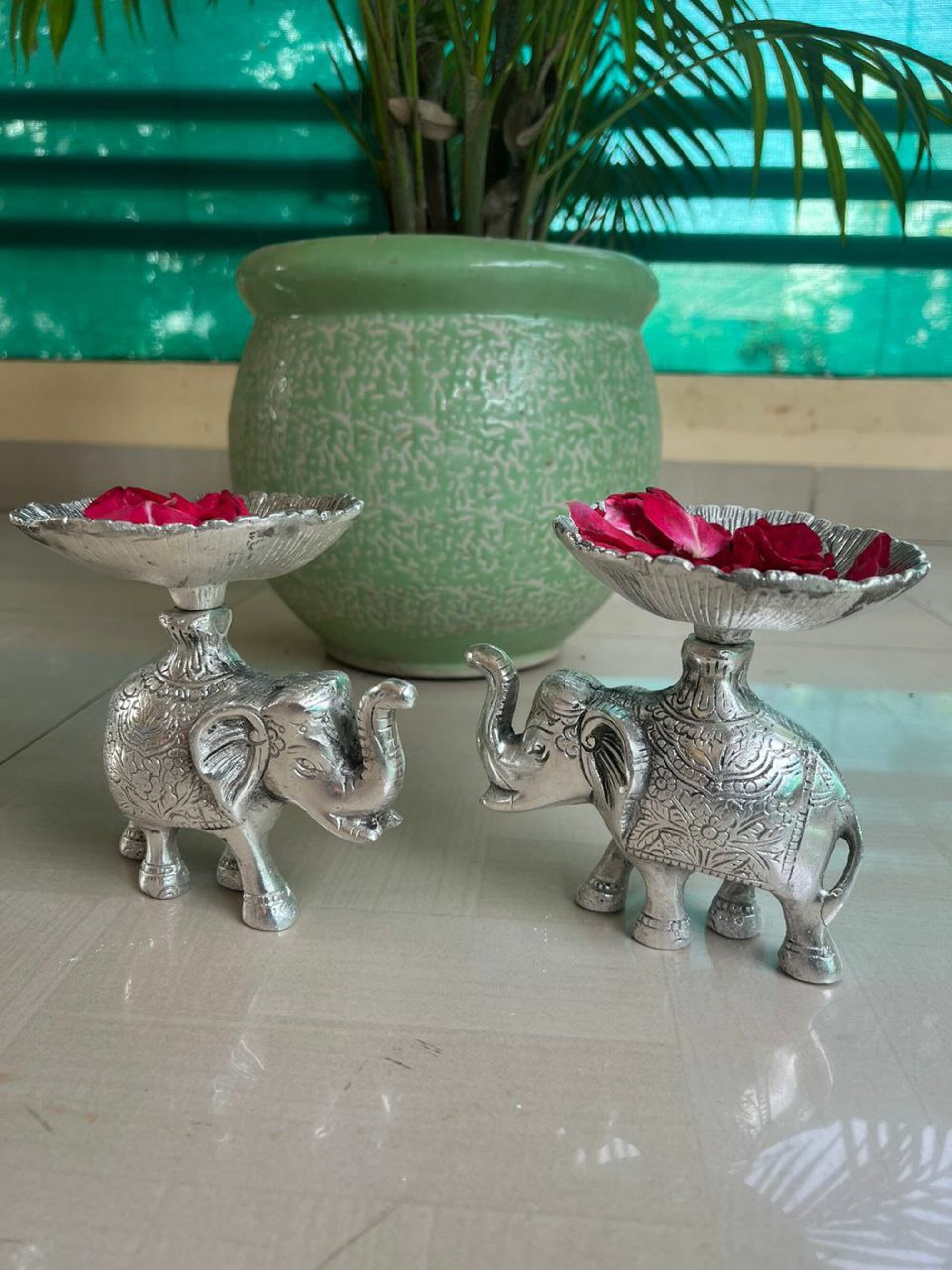 German Silver Elephant Platter, Set of 2 Pieces for Centre Table ...