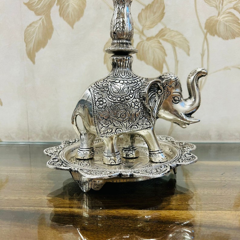 German Silver Peacock Samai, Hand Engraved Set of 2 Peacock Samai-diya ...