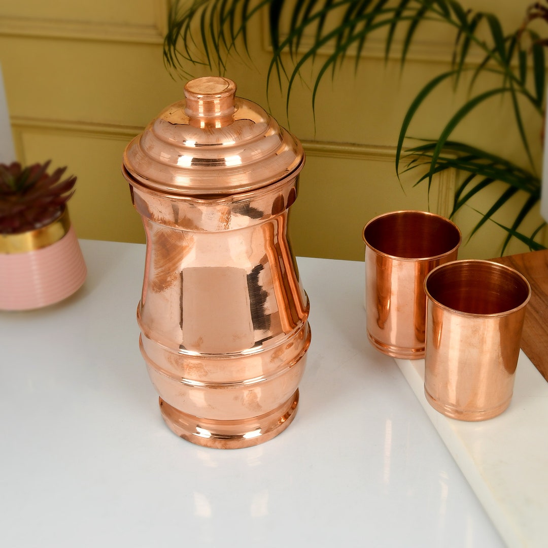 Handcrafted Copper Pitcher With 2 Glass, Rustic Kitchen Decor, Ayurveda ...