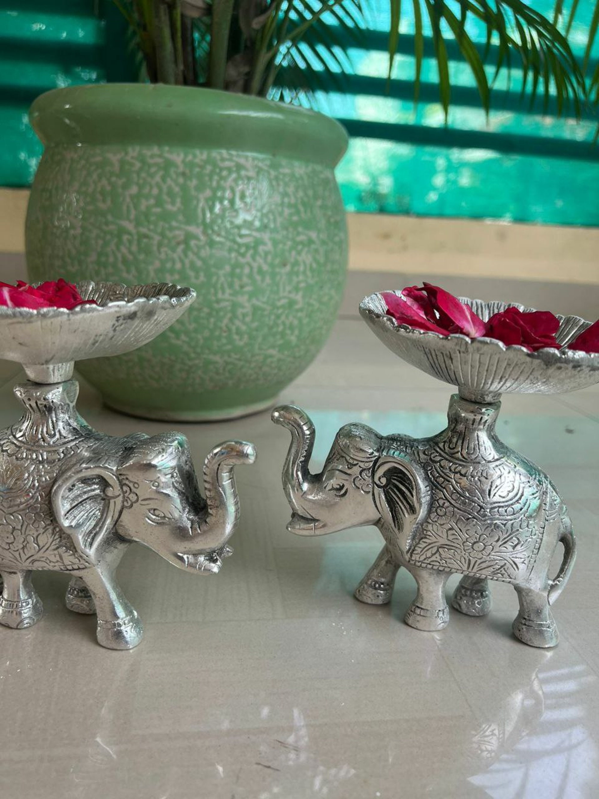 German Silver Elephant Platter, Set of 2 Pieces for Centre Table ...