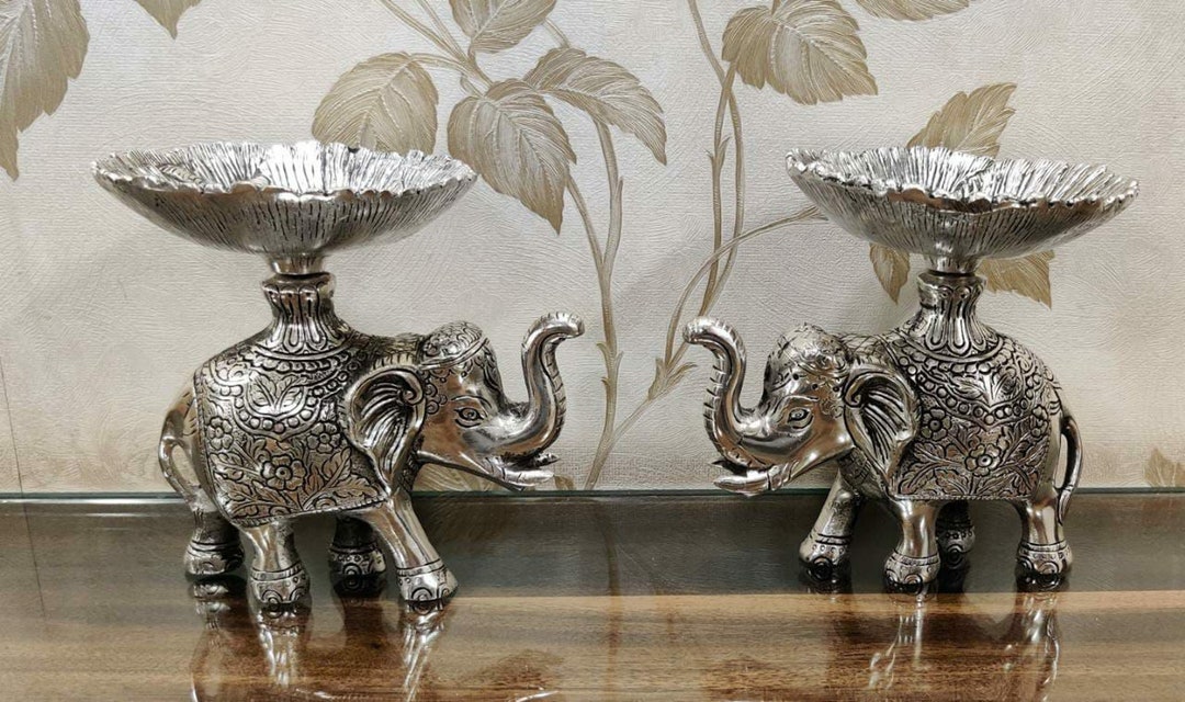 German Silver Elephant Platter Set: Hand-engraved Diwali Decor - Etsy