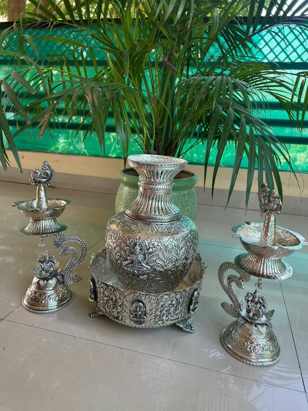 German Silver Combo of 1 Laxmi Pot Set of 1 Laxmi Urli Set - Etsy
