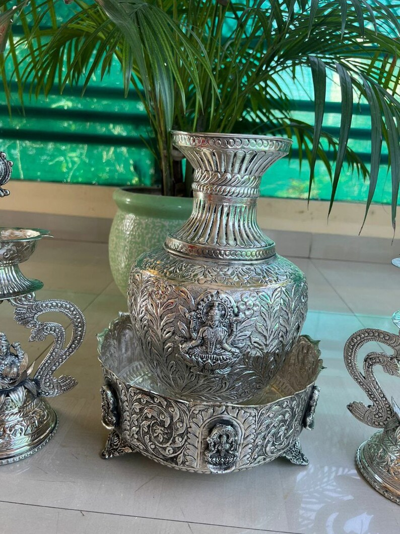German Silver Combo of 1 Laxmi Pot Set of 1 Laxmi Urli Set - Etsy