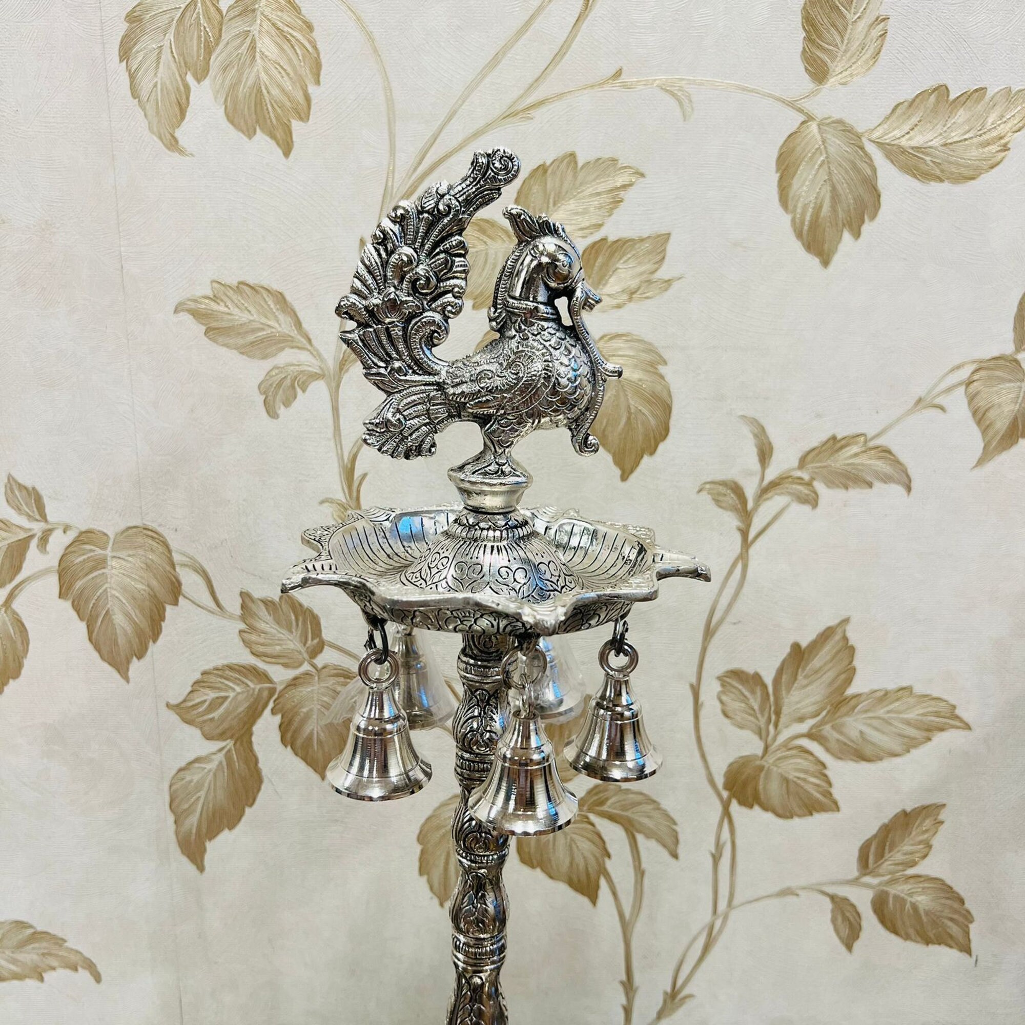 German Silver Peacock Samai, Hand Engraved Set of 2 Peacock Samai-diya ...