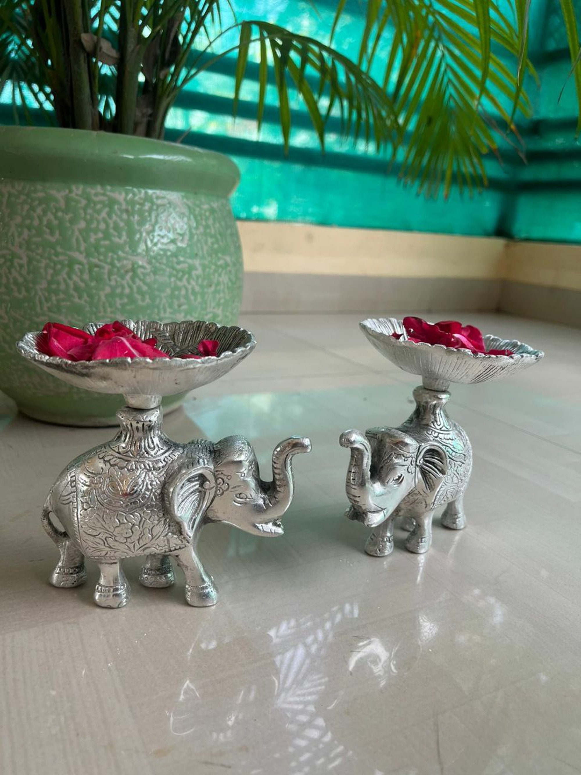 German Silver Elephant Platter, Set of 2 Pieces for Centre Table ...