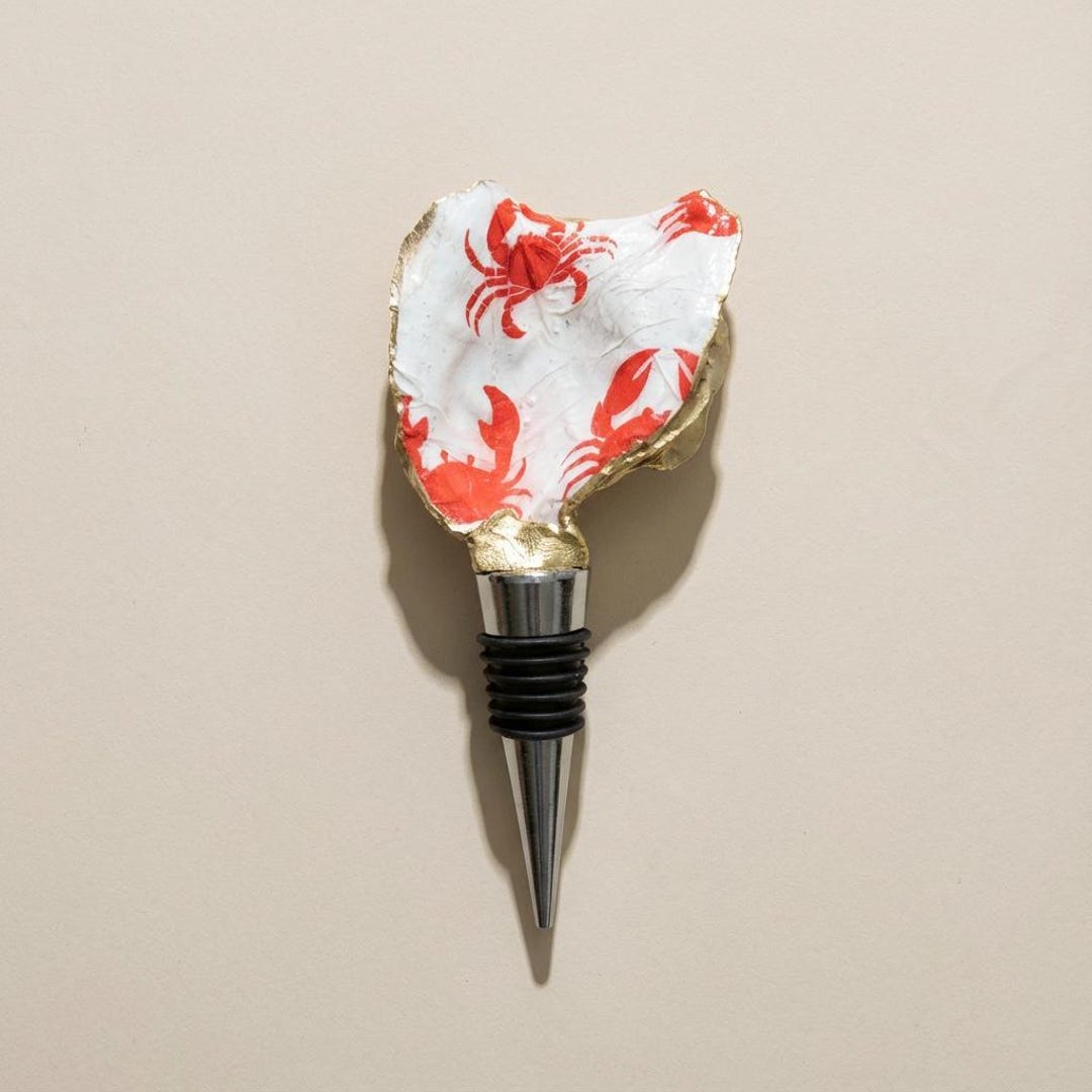 Coastal Red Crab Oyster Shell Wine Stopper With Gold Trim - Etsy