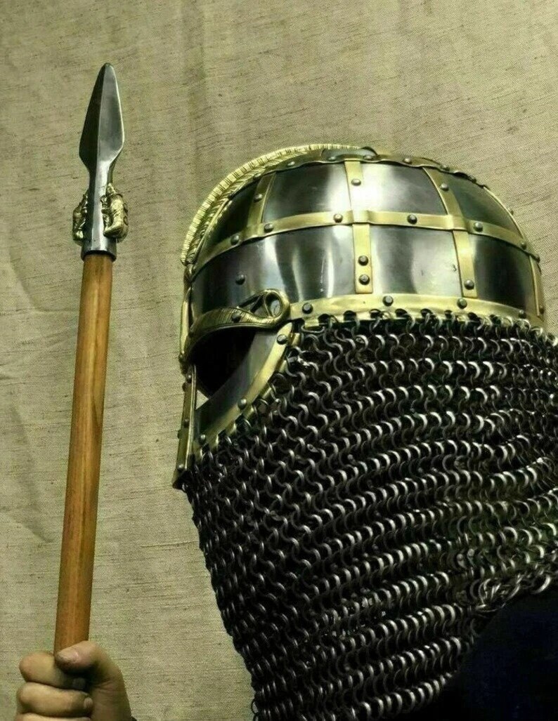 Medieval Viking, Helmet,vendel Era Hamlet, Knight Helmet With Chain ...