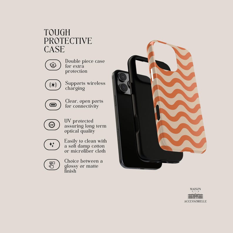 Wavy Line Phone Case Orange and Cream | iPhone 16 Case, iPhone 15 ...