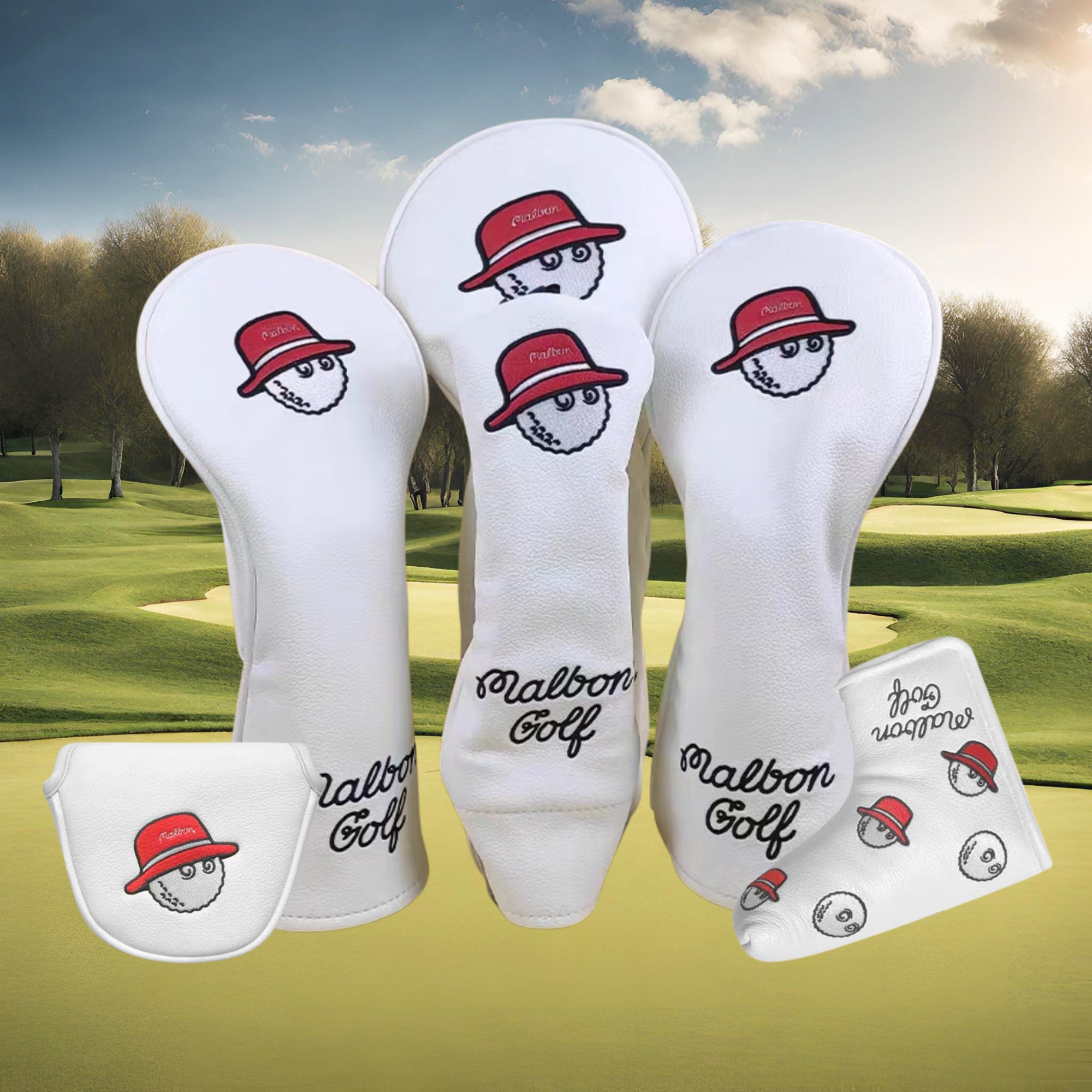 White Cute Golf Headcover Set, Golf Club Cover for Driver, Fairway ...