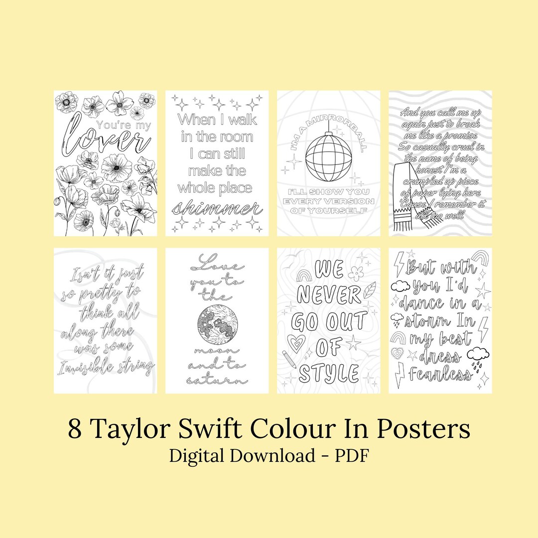 8 Taylor Swift Lyric Colouring Posters - Etsy