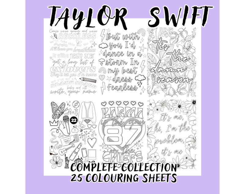 Taylor Swift Coloring Pages Digital Download PDF Swiftie Art Taylor ...