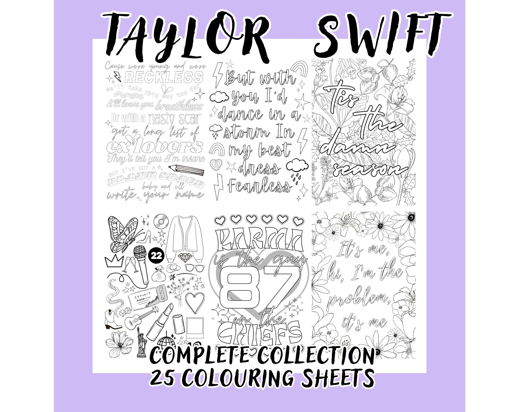 Taylor Swift Coloring Pages Digital Download PDF Swiftie Art Taylor ...