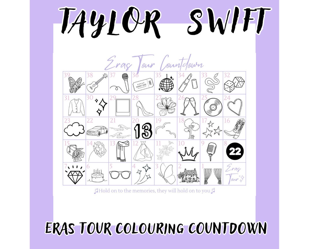 Taylor Swift the Eras Tour 40-day Colouring Countdown Artwork Poster ...