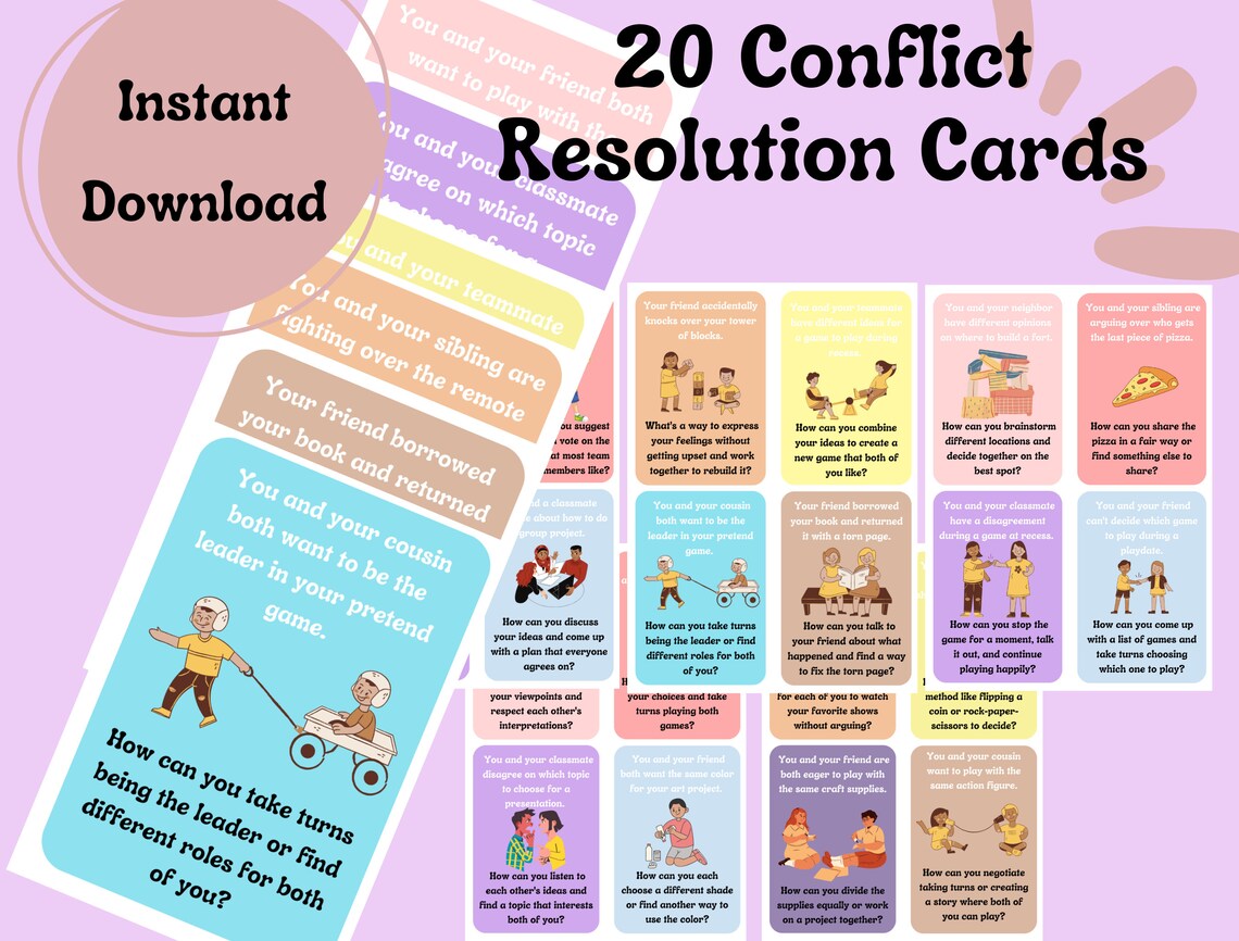 Conflict Resolution Cards for Kids, Restorative Justice Tool, Social ...