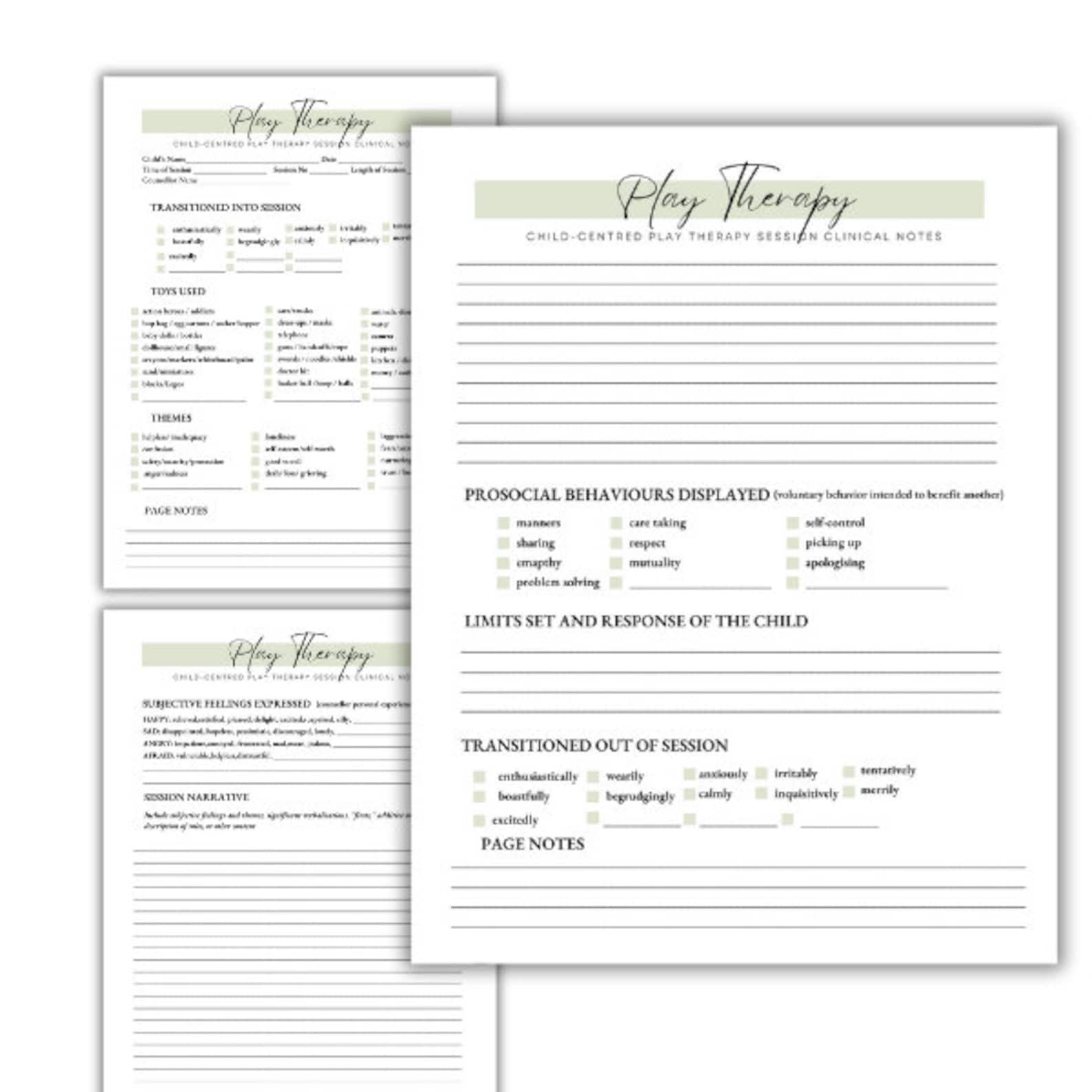 Child Centered Play Therapy Session Notes: Therapist Tool (digital ...