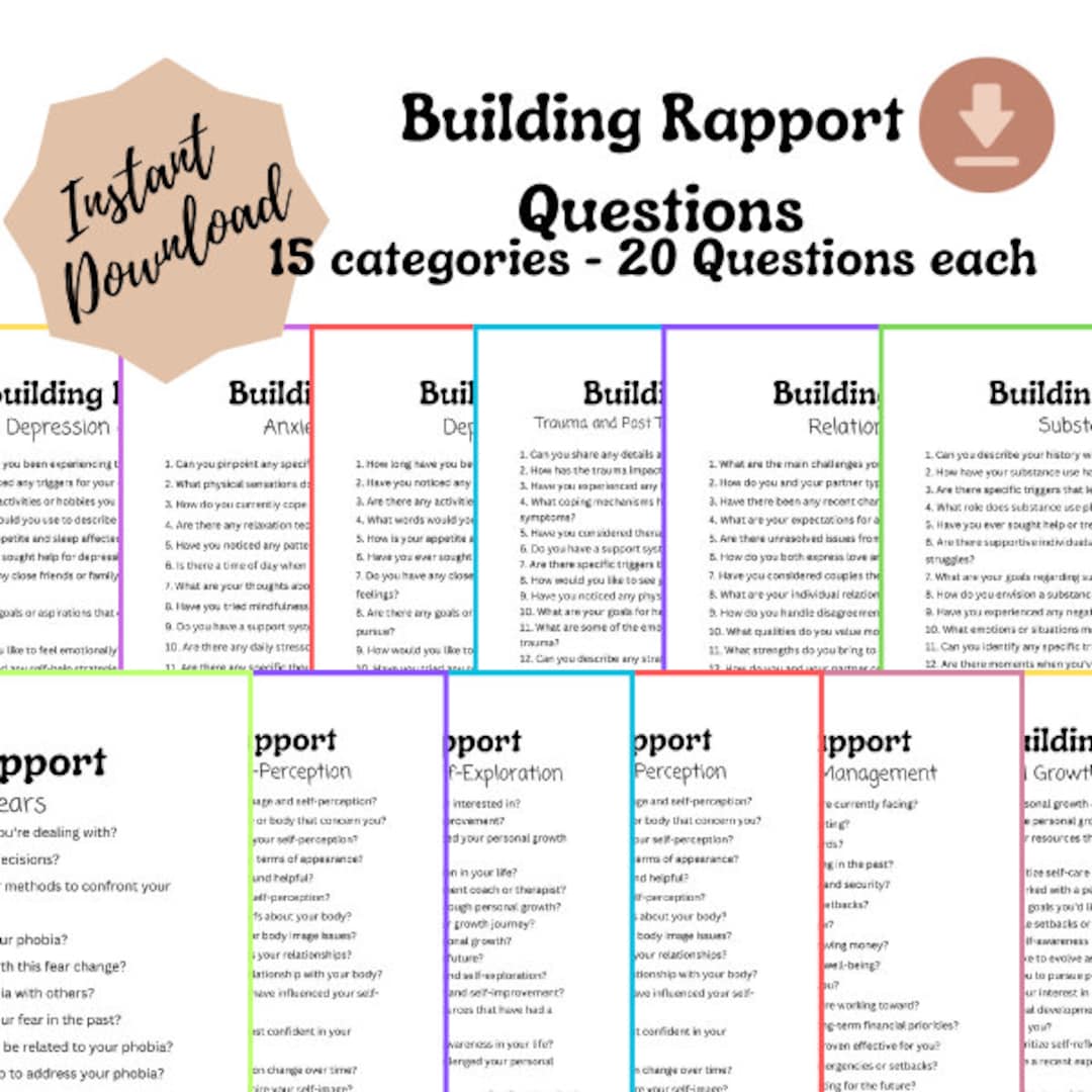 Build Rapport Questions for Clients, Cheat Sheet, Counseling Session ... Build Rapport Questions for Clients, Cheat Sheet, Counseling Session ...