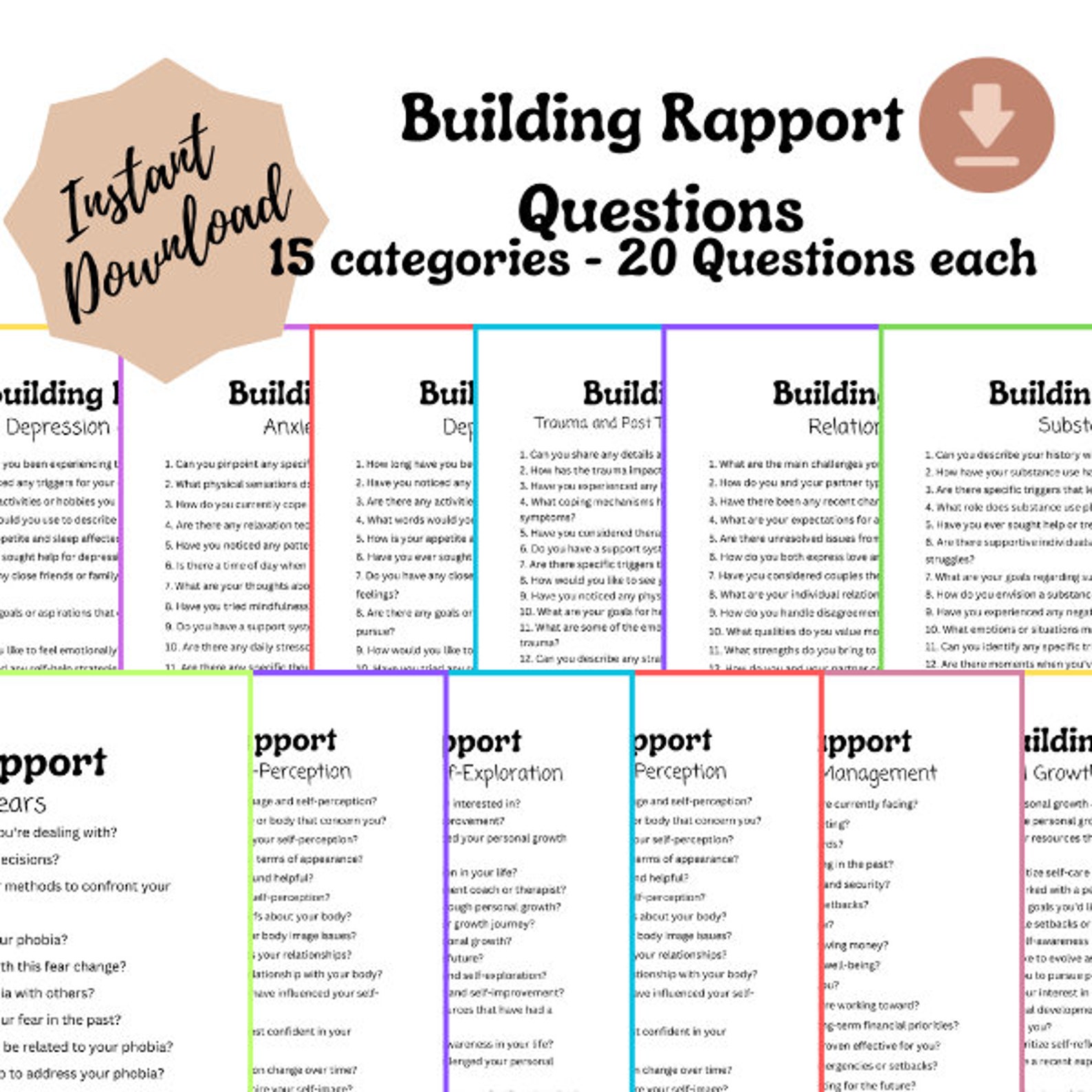 Therapist Client Rapport Questions: Counseling Cheat Sheet (PDF ...