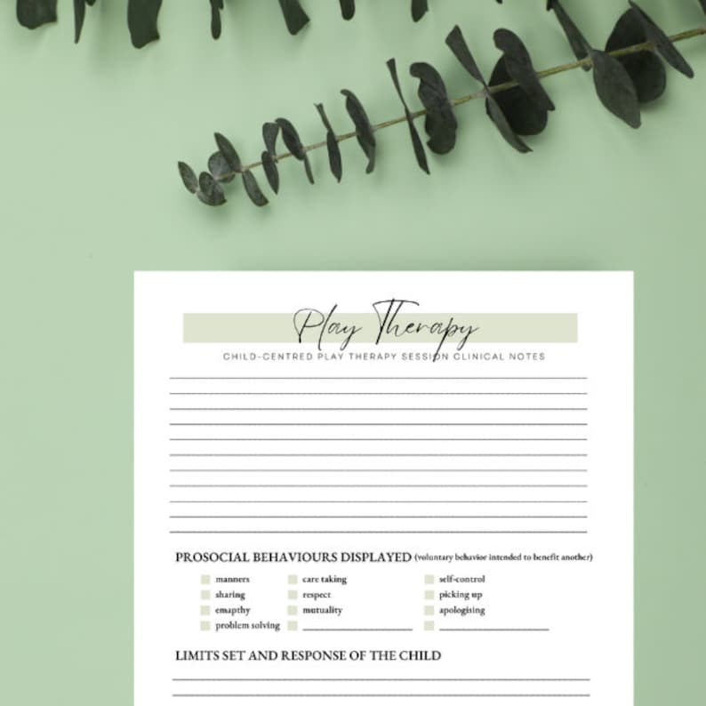 Child Centered Play Therapy Session Notes: Therapist Tool (digital ...