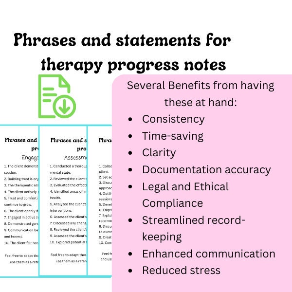 Therapy Progress Notes, Clinical Words & Phrases, Therapy Verbiage ...