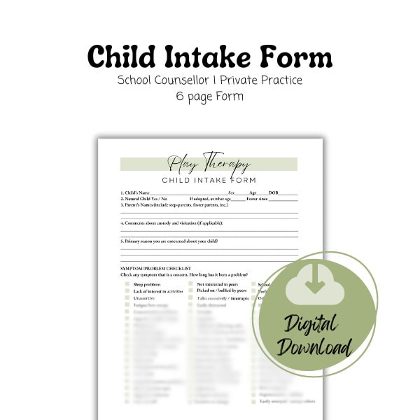 Child Play Therapy Intake Form Template – PDF for Therapists ...