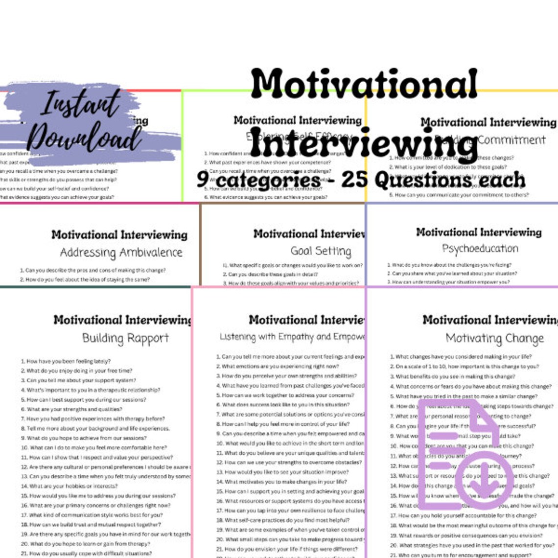 Motivational Interviewing Questions: Therapist Cheat Sheet (PDF ...