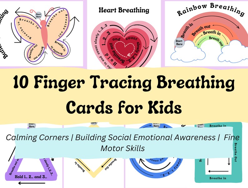 Finger Tracing Calm Down Cards, Mindfulness Breathing Cards, Calm Down ...