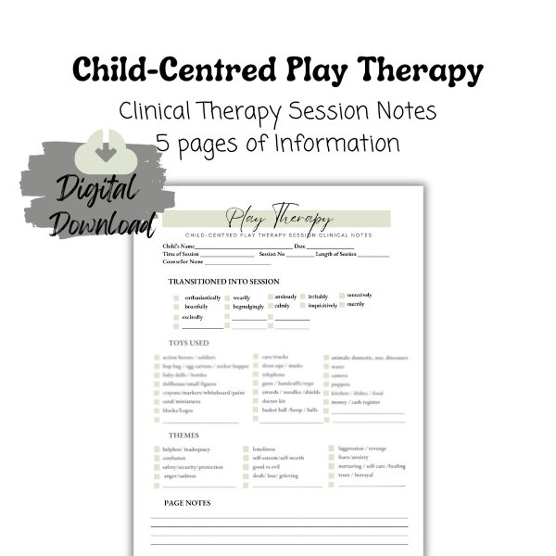 Child Centered Play Therapy Session Notes: Therapist Tool (digital ...