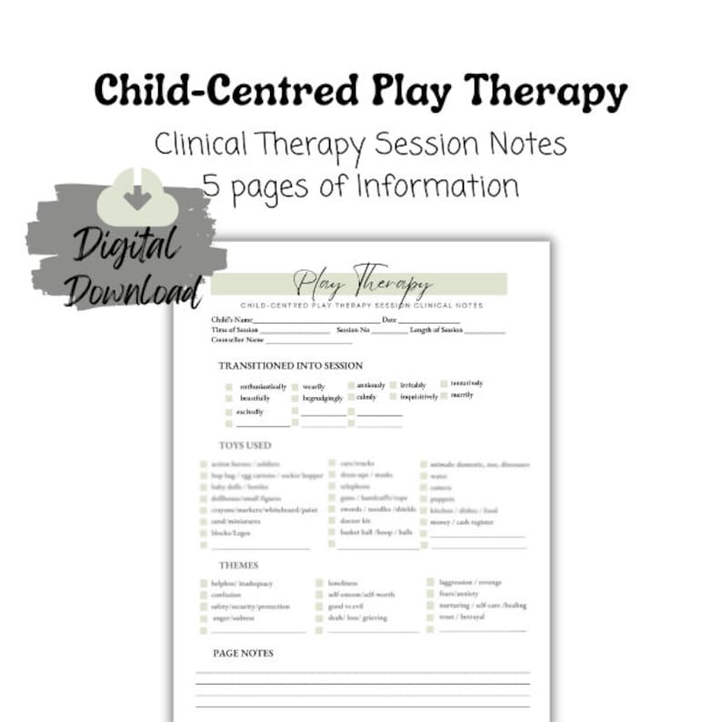 Child Centered Play Therapy Session Notes: Therapist Tool (digital ...