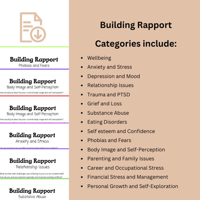 Build Rapport Questions for Clients, Cheat Sheet, Counseling Session ...