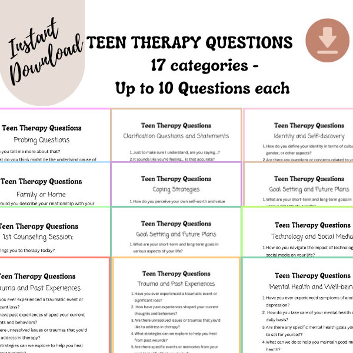 Teen Therapy Questions for Clients, Therapy Verbiage, Counseling ...