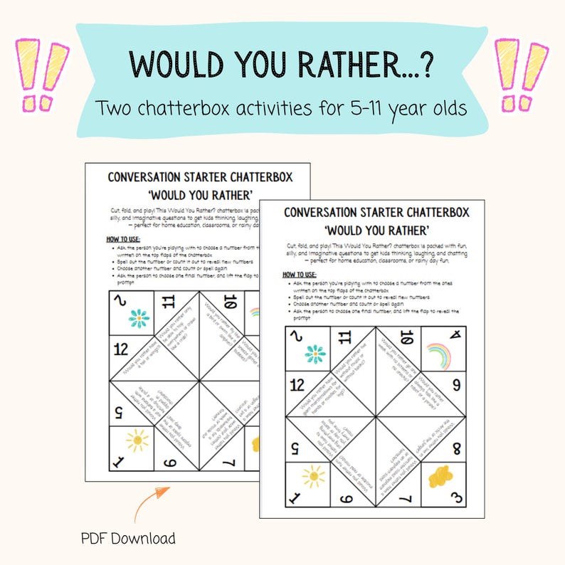 Would You Rather Chatterbox Printable | Paper Fortune Teller Game for ...