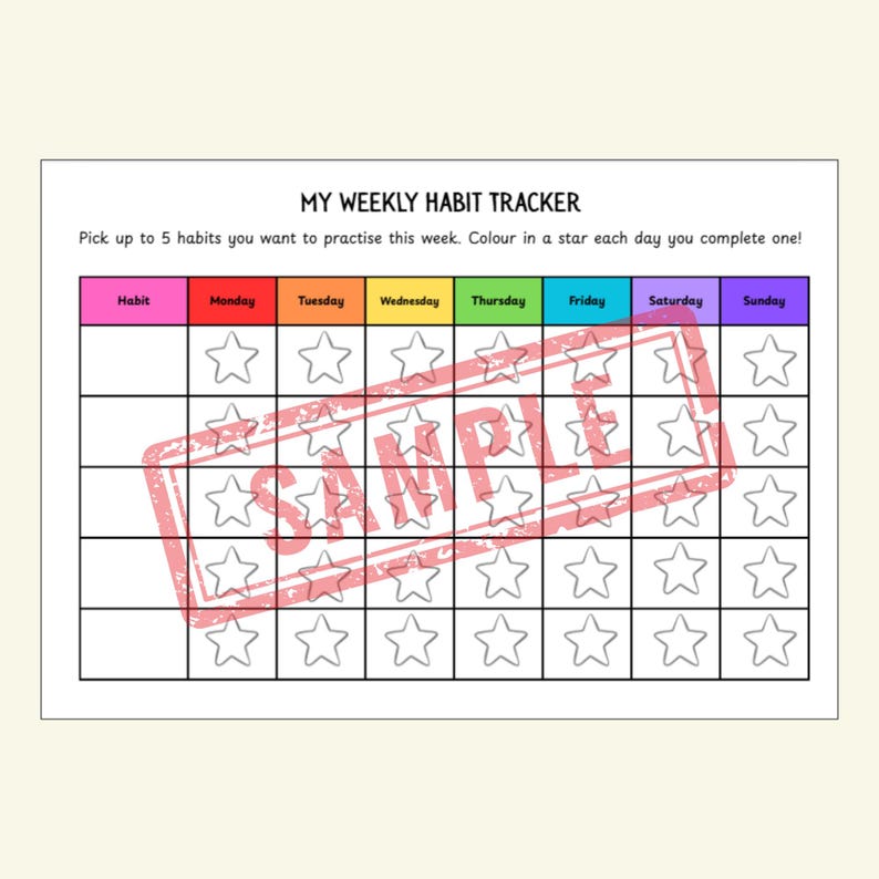 Printable Habit Tracker for Kids | Weekly Responsibility Chart Ages 7 ...
