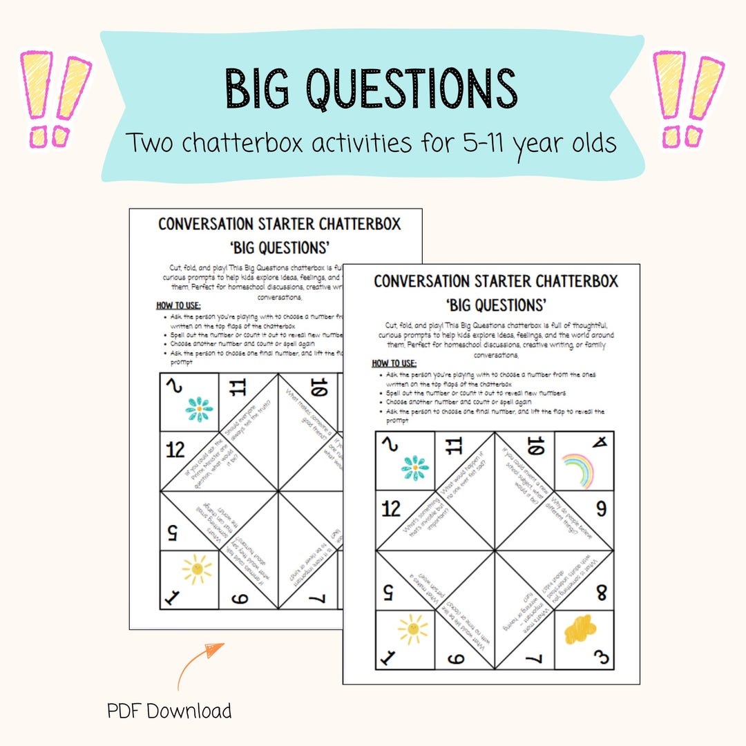 Big Questions Chatterbox for Kids | Printable Paper Fortune Teller Game ...