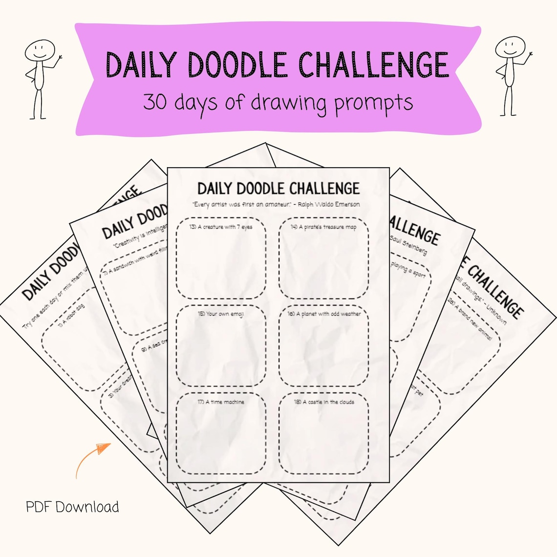 30 Daily Doodle Prompts for Kids | Printable Drawing Challenge ...