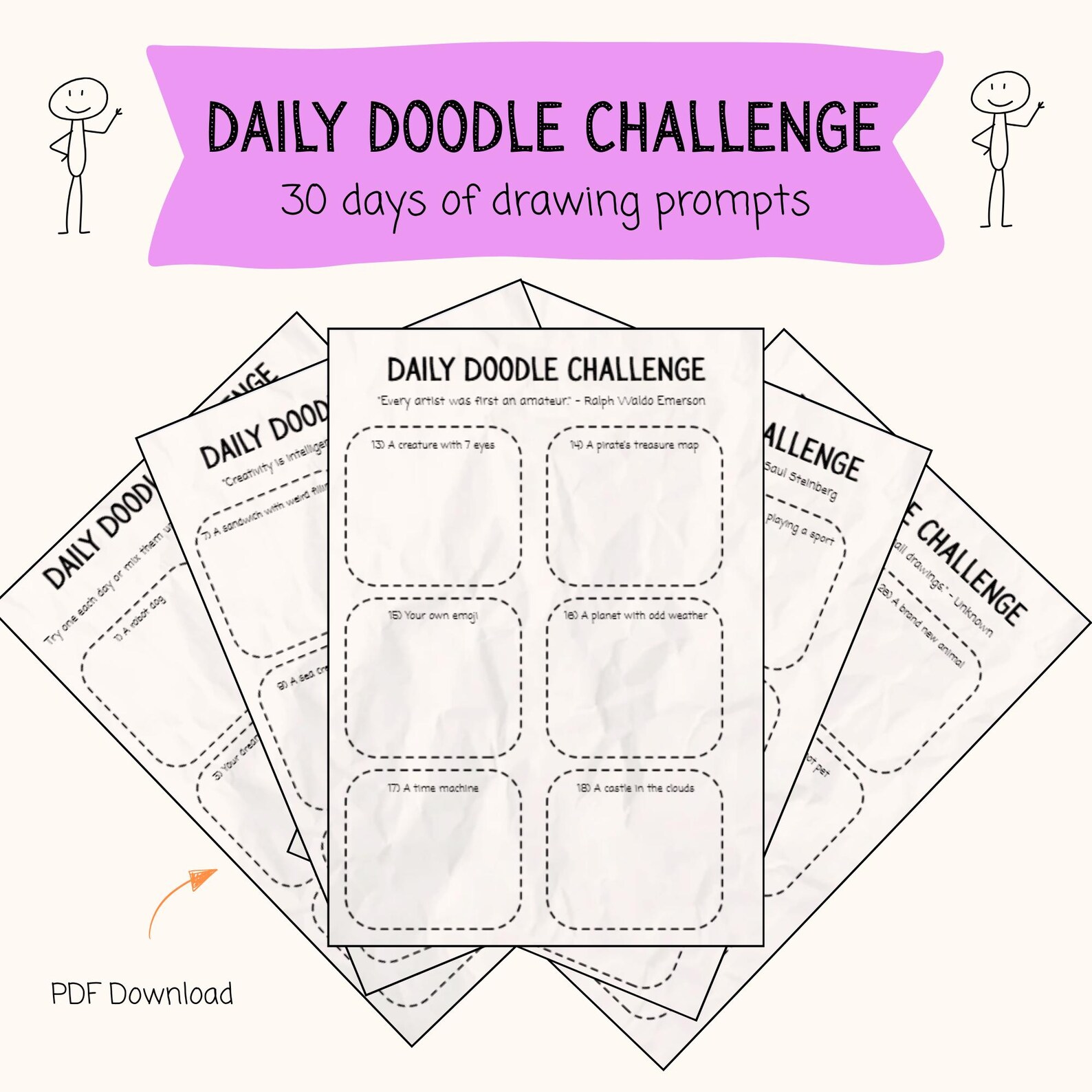 30 Daily Doodle Prompts for Kids | Printable Drawing Challenge ...