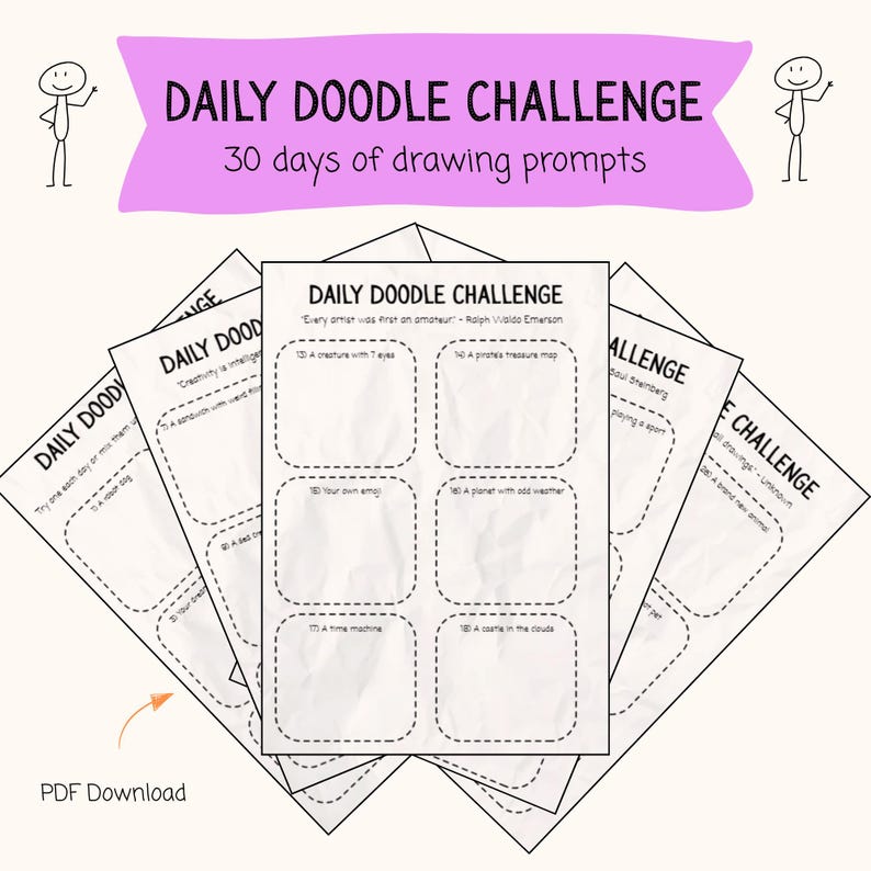 30 Daily Doodle Prompts for Kids | Printable Drawing Challenge ...