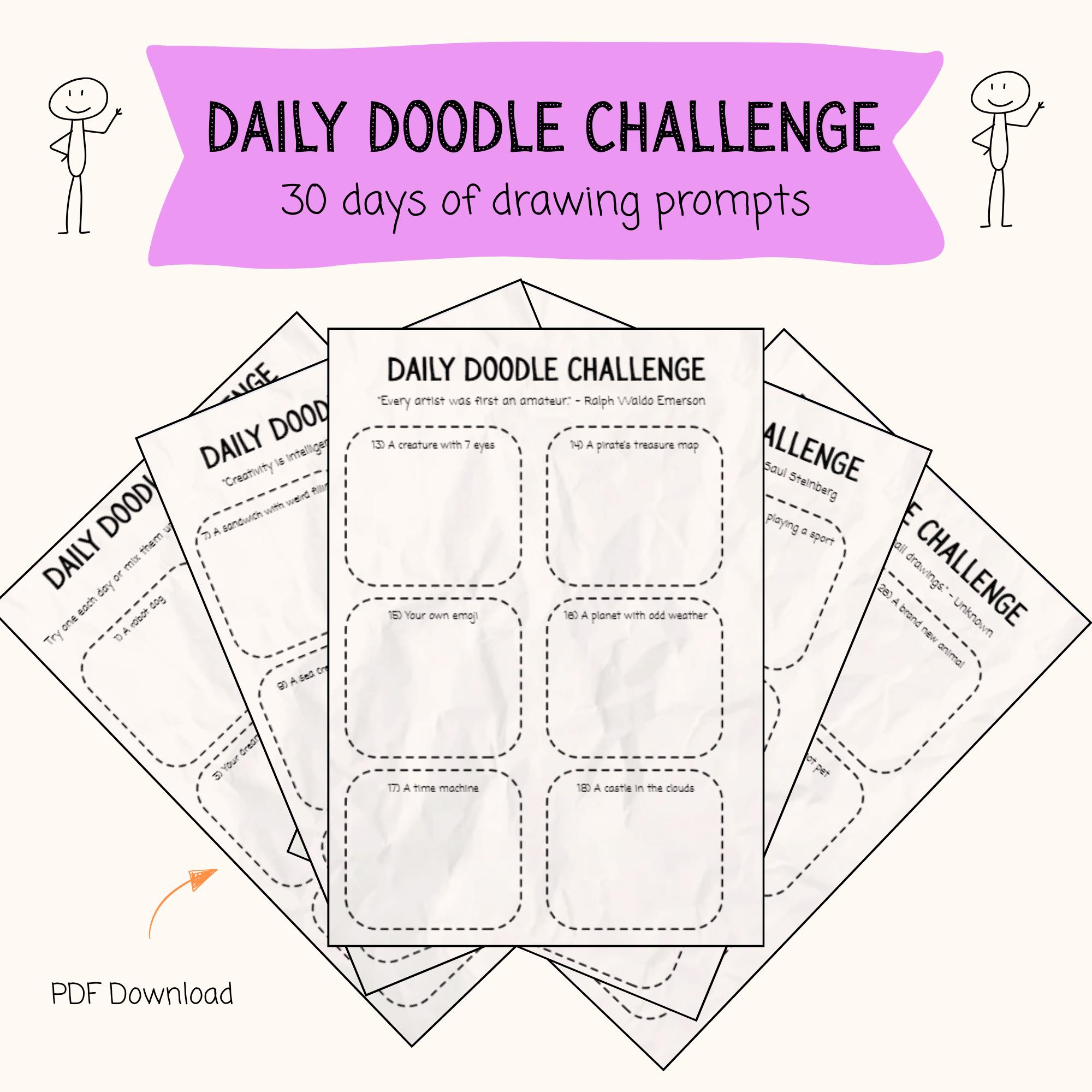 30 Daily Doodle Prompts for Kids | Printable Drawing Challenge ...
