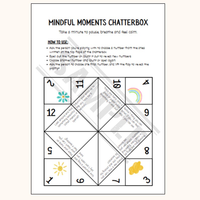 Mindfulness Cootie Catcher for Kids | Printable Calm Down Activity ...