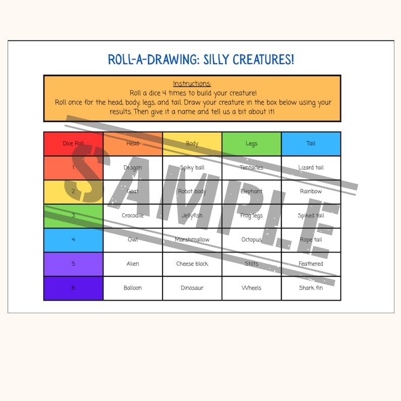 Roll-a-drawing Printable for Kids | Creative Dice Game Activity | Silly ...