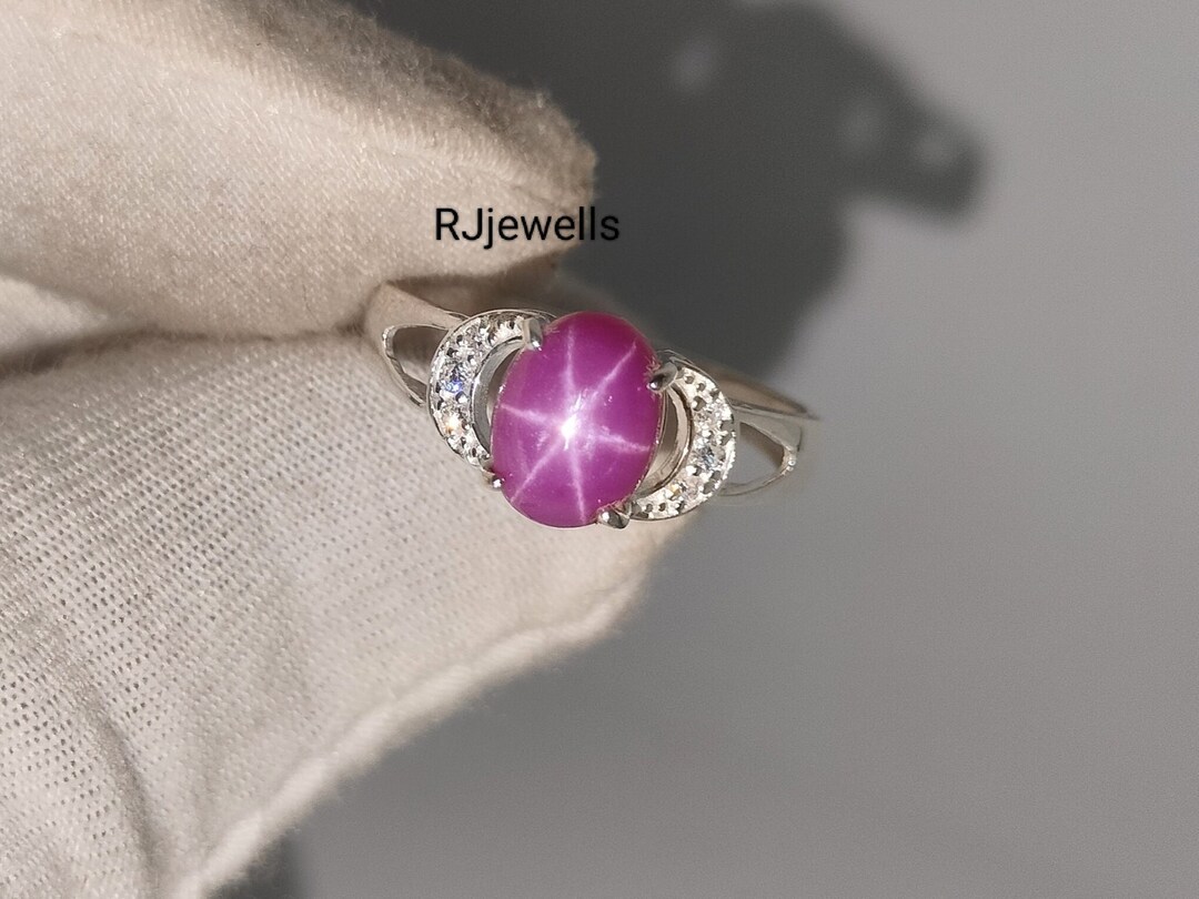 Pink Star Sapphire Ring, Vintage Pink Star Ring, Sterling Silver ...