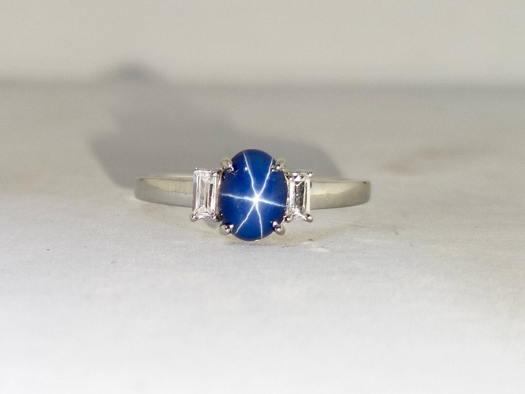 18k White Gold Blue Star Sapphire Ring, Antique Lindy Star Ring ...