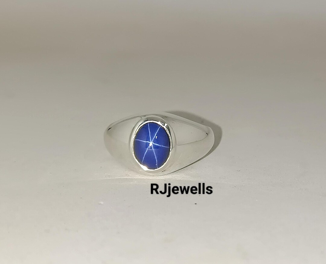 Handmade Sterling Silver Men's Blue Star Sapphire Ring: Vintage Style ...