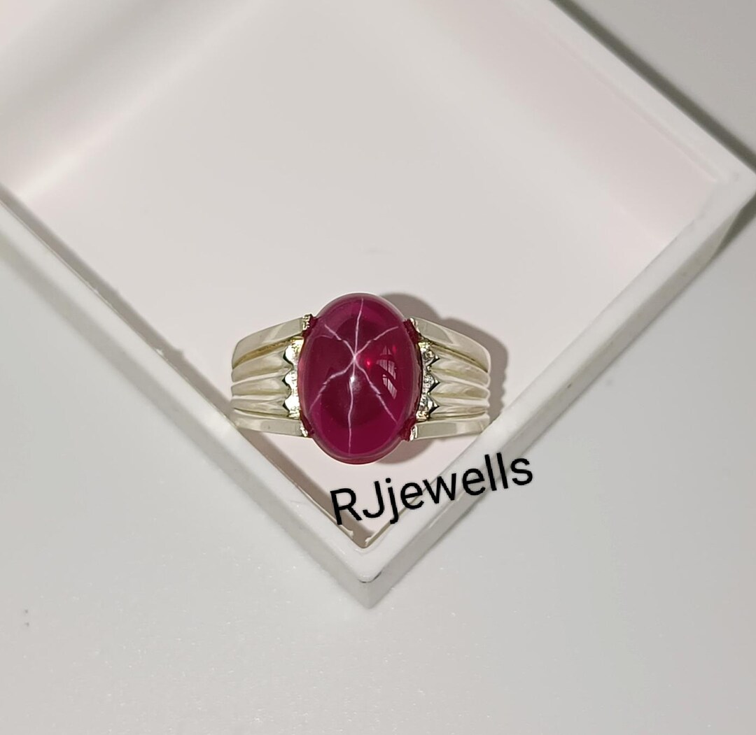 Vintage Red Star Ruby Signet Ring: 925 Sterling Silver Men's Ring - Etsy