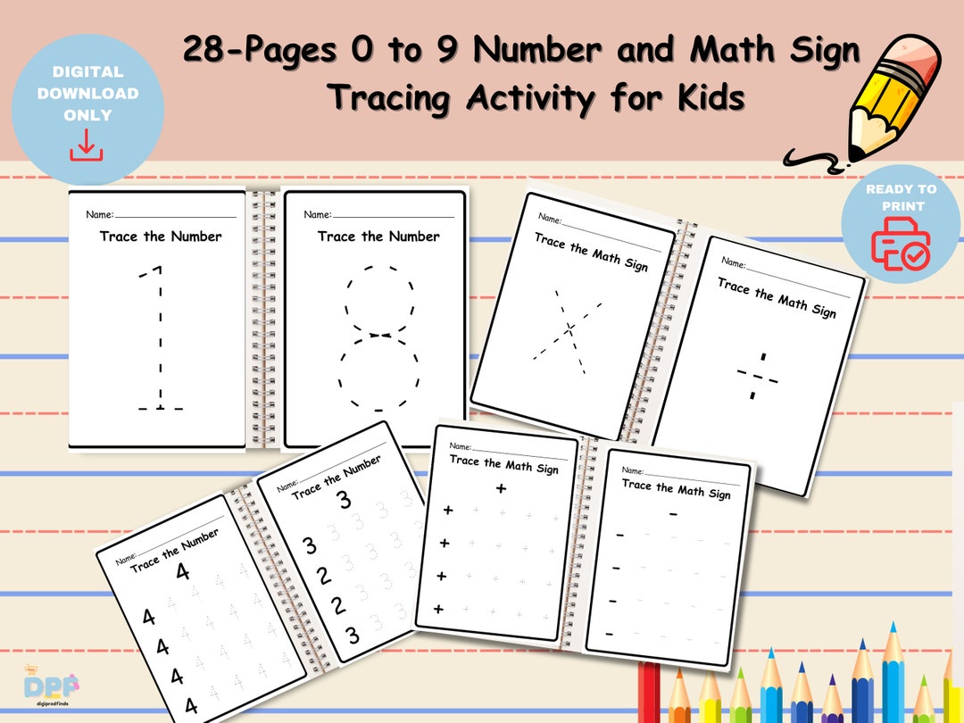 Number and Math Sign Tracing Activity for Kids 28 Printable - Etsy
