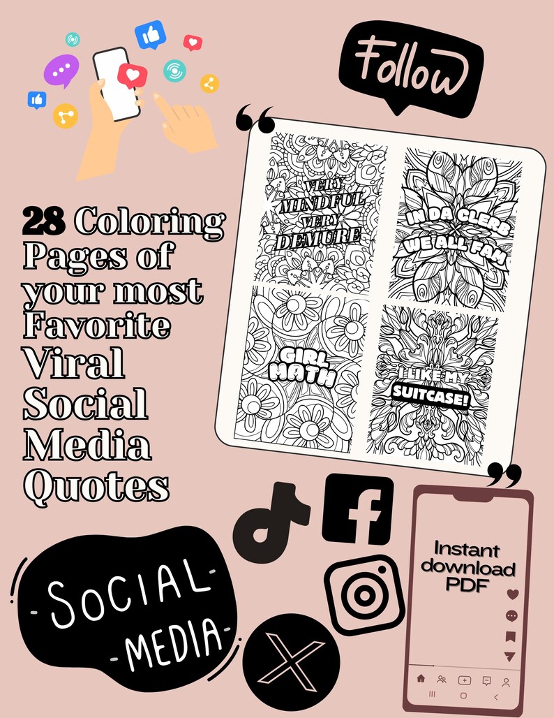 VIRAL Social Media Quotes Coloring Pages: 28 Incredibly Fun Coloring ...